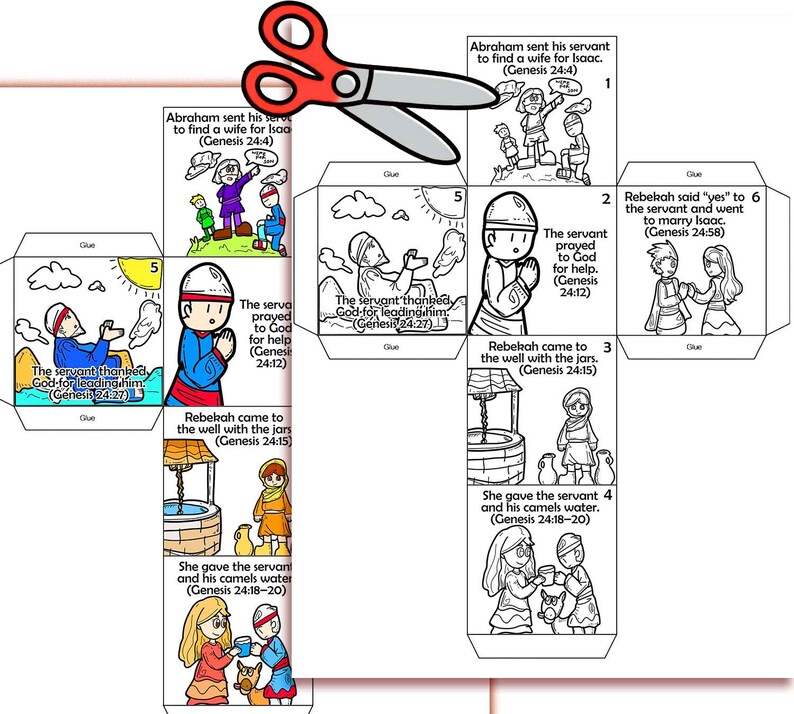 Rebekah at the Well Coloring Cube Craft: Memory Games, Bible Study ...