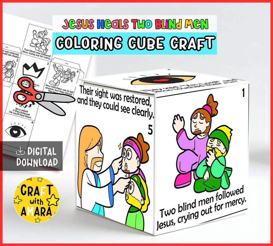 Jesus Heals Two Blind Men Coloring Cube Bible Craft: Miracle Jesus ...