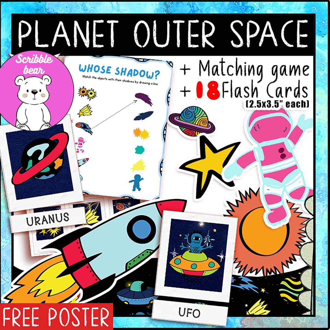 18 Planet Outer Space Flash Cards and Matching Game, Solar Systems ...