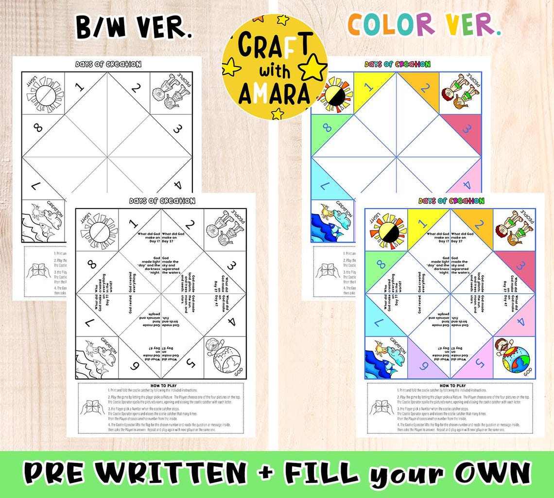 Days of Creation Coloring Cootie Catcher: Bible Sunday School Craft ...