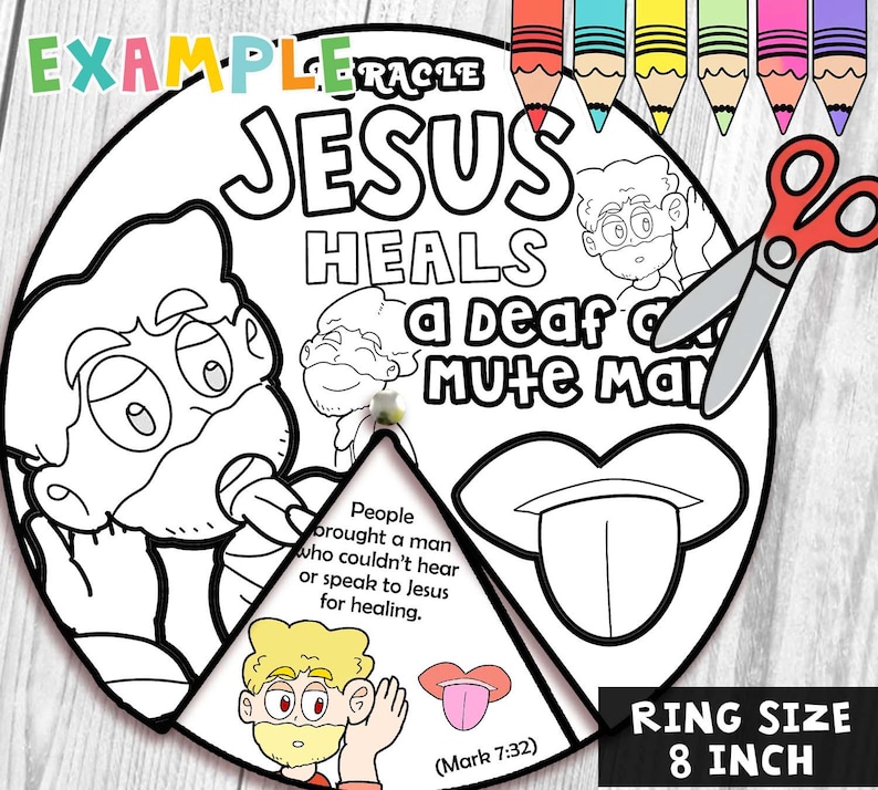 Jesus Heals a Deaf and Mute Man Spinner Coloring Wheel Bible Craft ...