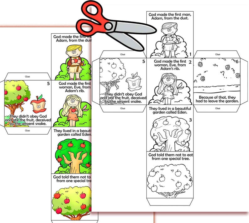 Adam and Eve Coloring Cube Craft, Eden Garden, Memory Games, Bible ...