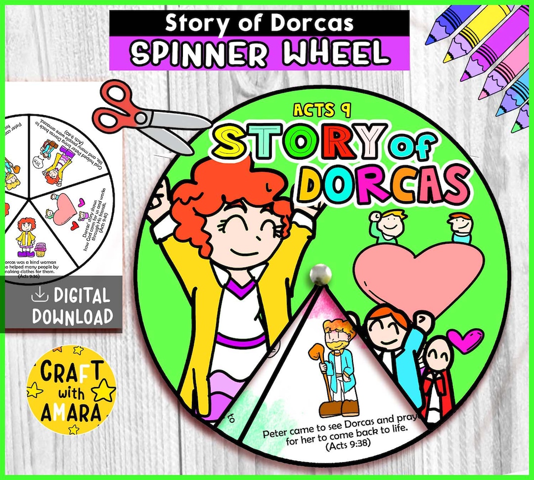 Story of Dorcas Spinner Coloring Wheel Bible Craft: Sunday School ...