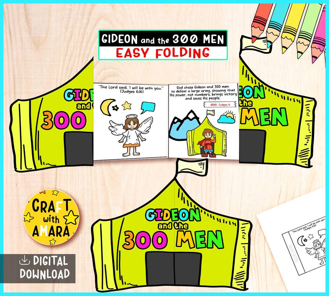 Gideon and the 300 Men Easy Coloring Folding Surprise Bible Craft ...