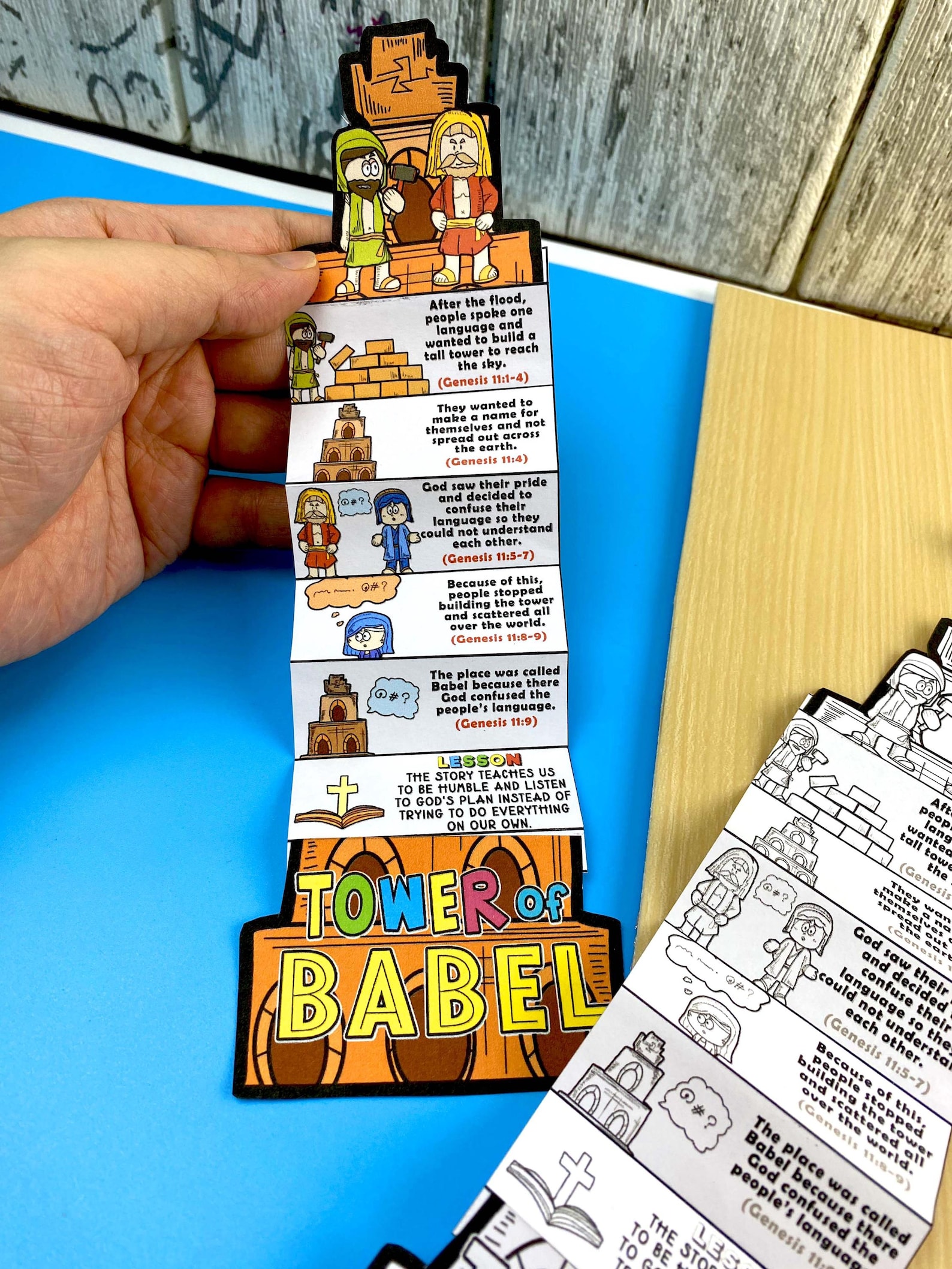 Tower of Babel Folding Surprise Bible Craft, Bible Lesson Sunday School ...