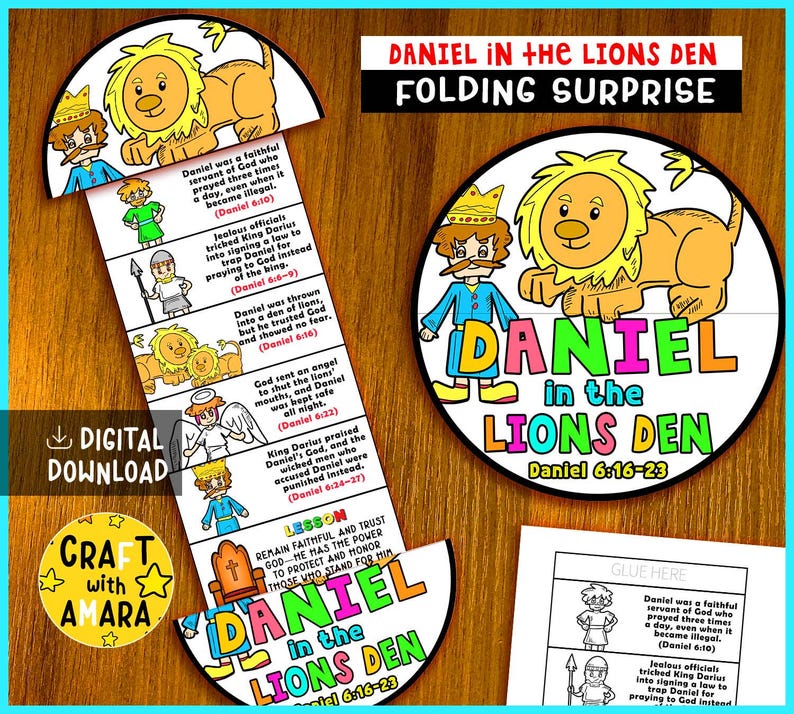Daniel in the Lions' Den Folding Surprise Bible Craft, Bible Lesson, Sunday School Craft, Church ...