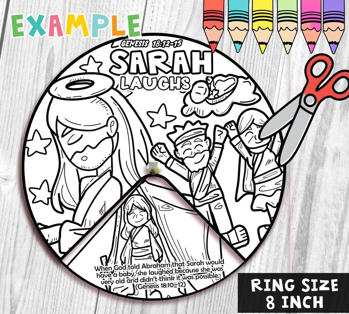 Sarah Laughs Spinner Coloring Wheel, Bible Activity, Kids Bible Lesson ...