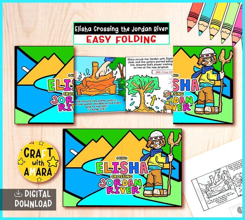 Elisha Crossing the Jordan River Easy Coloring Folding Surprise Bible ...