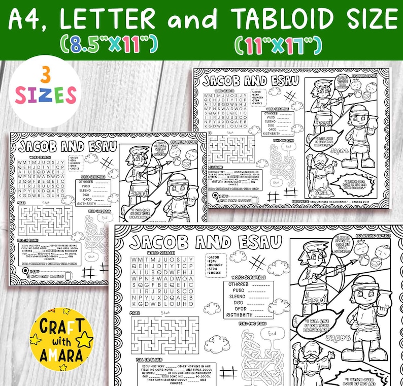 Jacob and Esau Activity Placemat: Bible Story for Sunday School ...