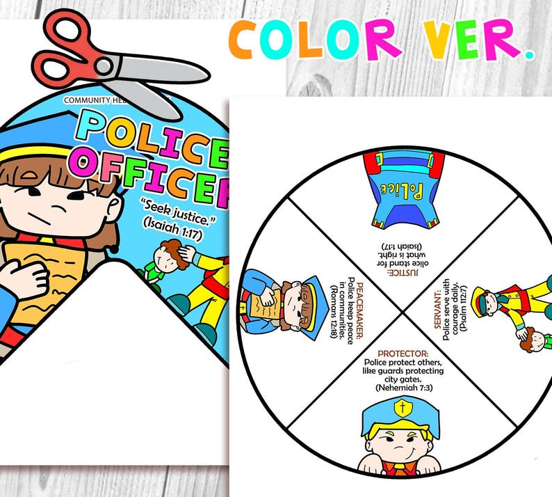 COMMUNITY HELPERS: Police Officer Spinner Coloring Wheel Craft ...