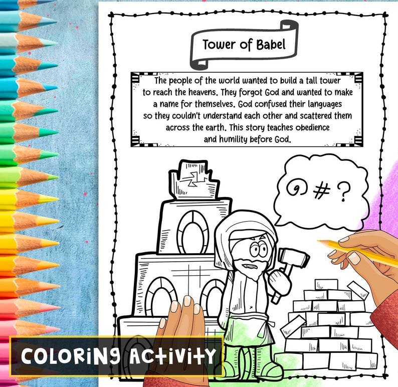 Tower of Babel Bible Lesson: Coloring Scripture Study Guidebook, Sunday ...