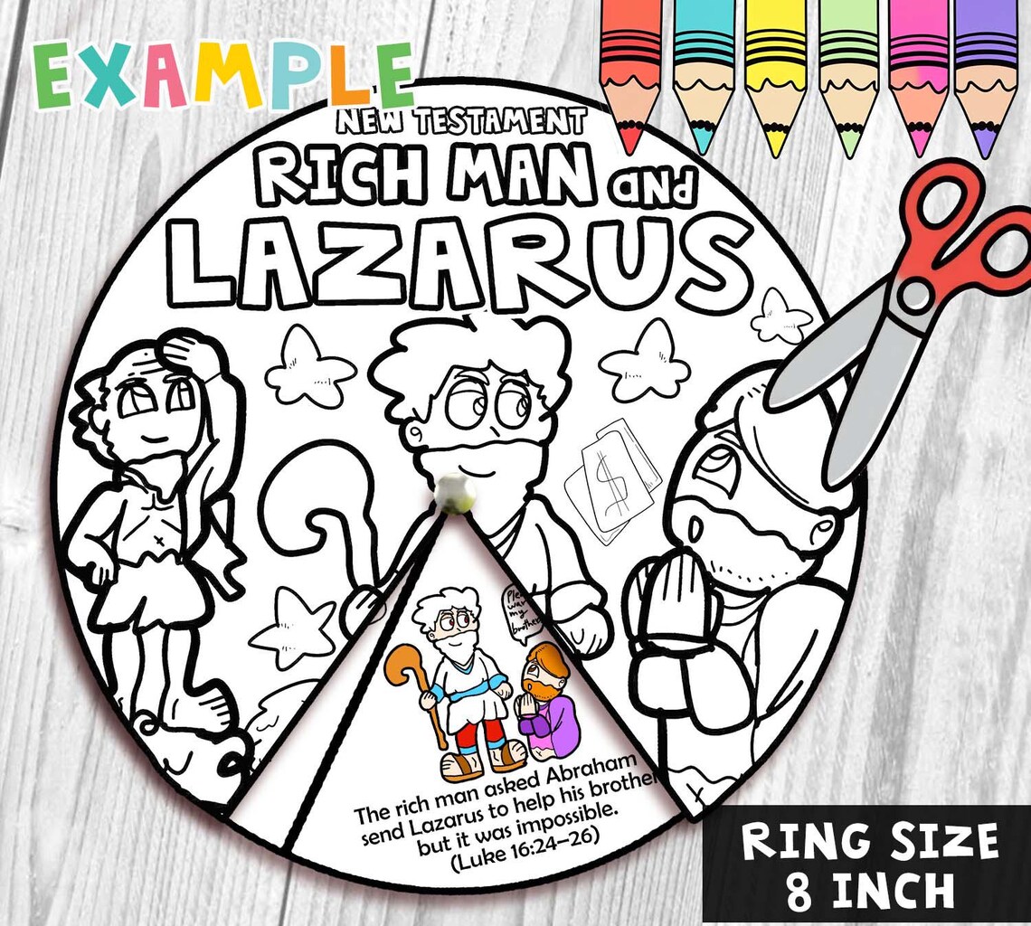 Parable of the Rich Man and Lazarus Spinner Coloring Wheel Bible Craft ...