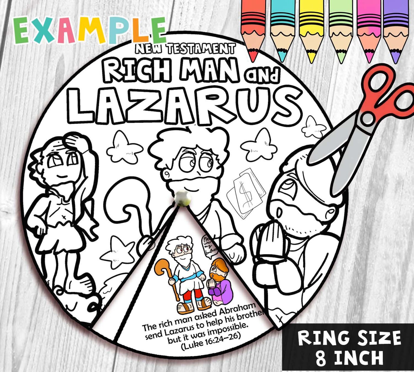 Parable of the Rich Man and Lazarus Spinner Coloring Wheel Bible Craft ...
