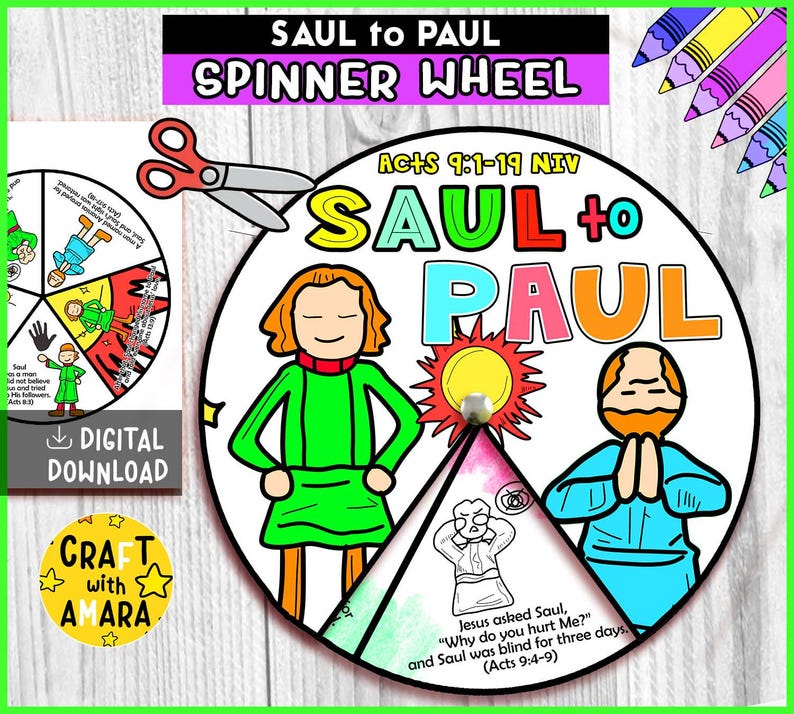 From Saul to Paul Spinner Coloring Wheel, Bible Activity, Kids Bible ...