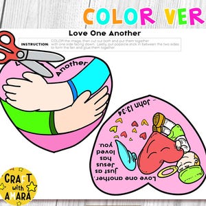 Love One Another Heart Fan Craft: Bible Sunday School Church Coloring ...