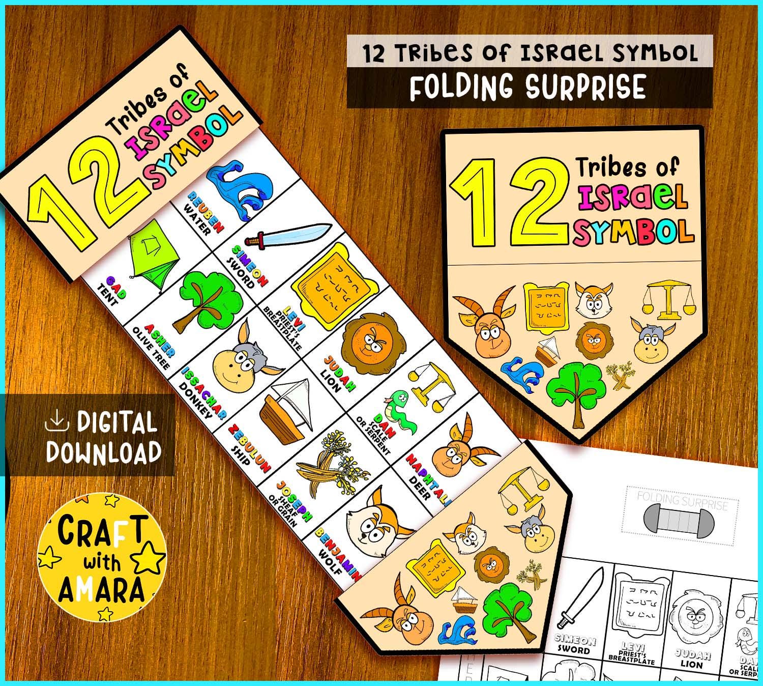 12 Tribes of Israel Symbol Folding Surprise Bible Craft, Bible Lesson ...