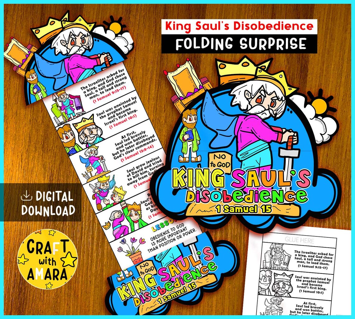 King Saul's Disobedience Folding Surprise Craft: Bible Study Lesson ...