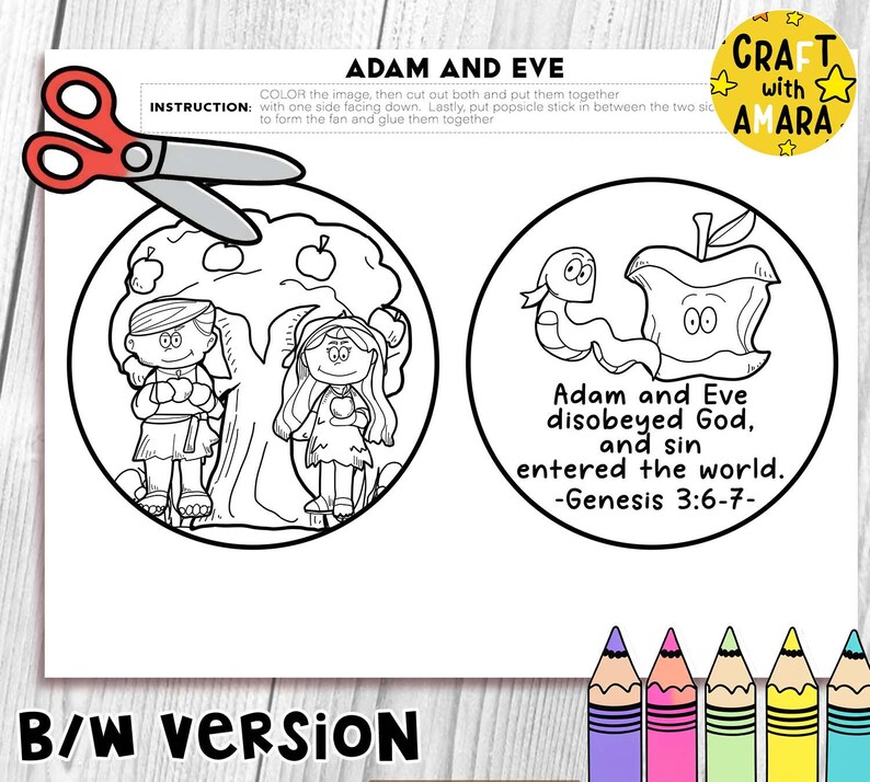 Adam and Eve Fan Craft: Bible Sunday School Lesson Church Coloring ...