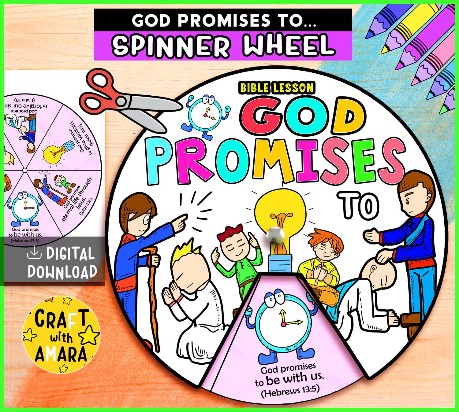 God Promises Spinner Coloring Wheel, Bible Activity, Kids Bible Lesson ...