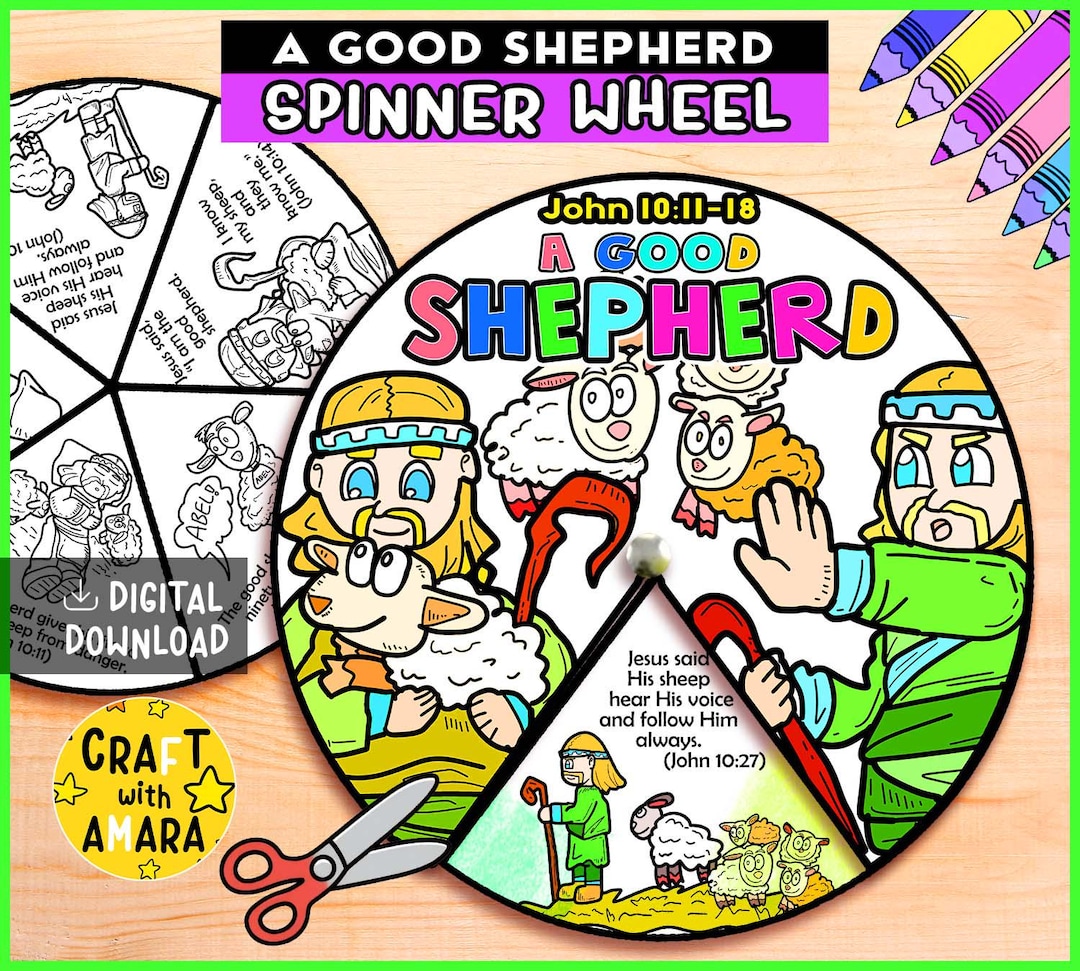 A Good Shepherd Spinner Coloring Wheel, Bible Craft, Bible Verse Story ...