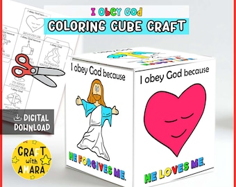 I Obey God Coloring Cube Craft, Identity in Christ, Gospel Activity ...