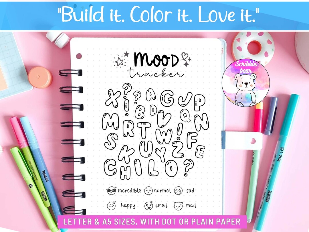Alphabet Mood Tracker Printable Journal Kit Planner Page With Feelings ...