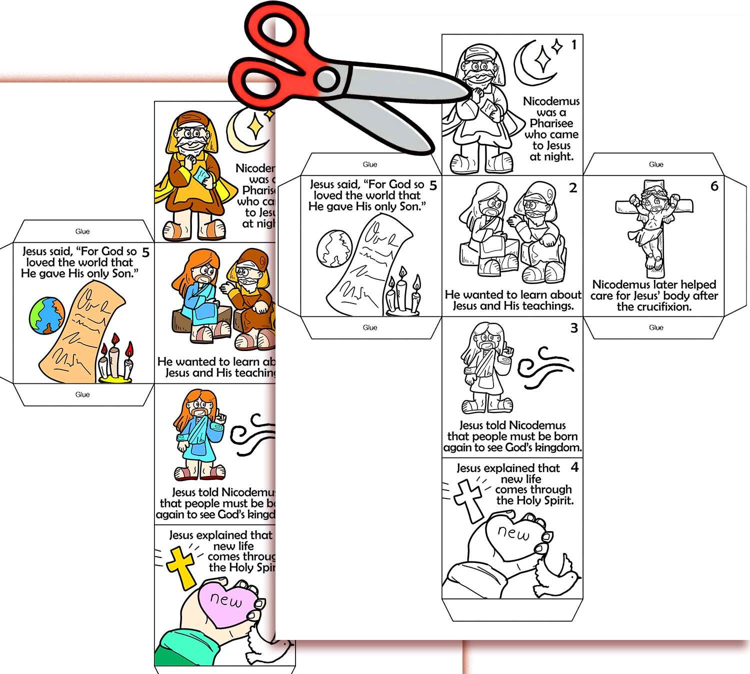 Jesus and Nicodemus Coloring Cube Bible Craft: Memory Games, Children ...