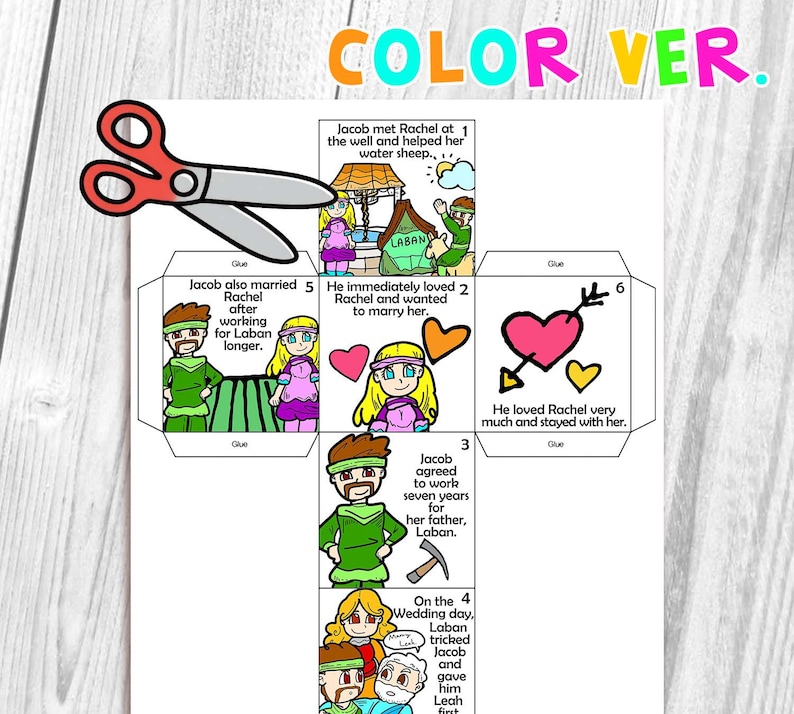 Jacob Marries Leah and Rachel Coloring Cube Craft: Memory Games ...