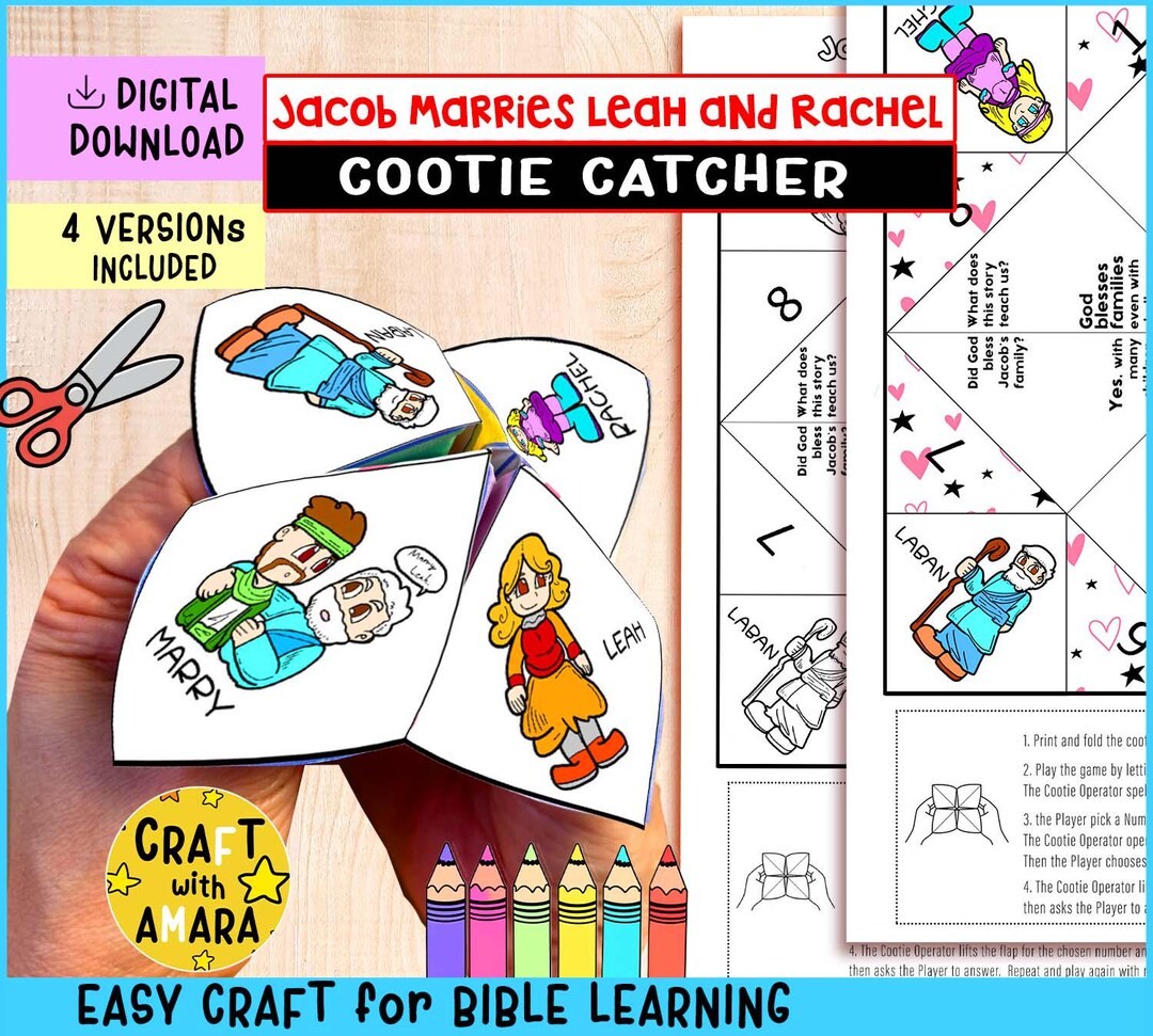 Jacob Marries Leah and Rachel Coloring Cootie Catcher: Bible Sunday ...
