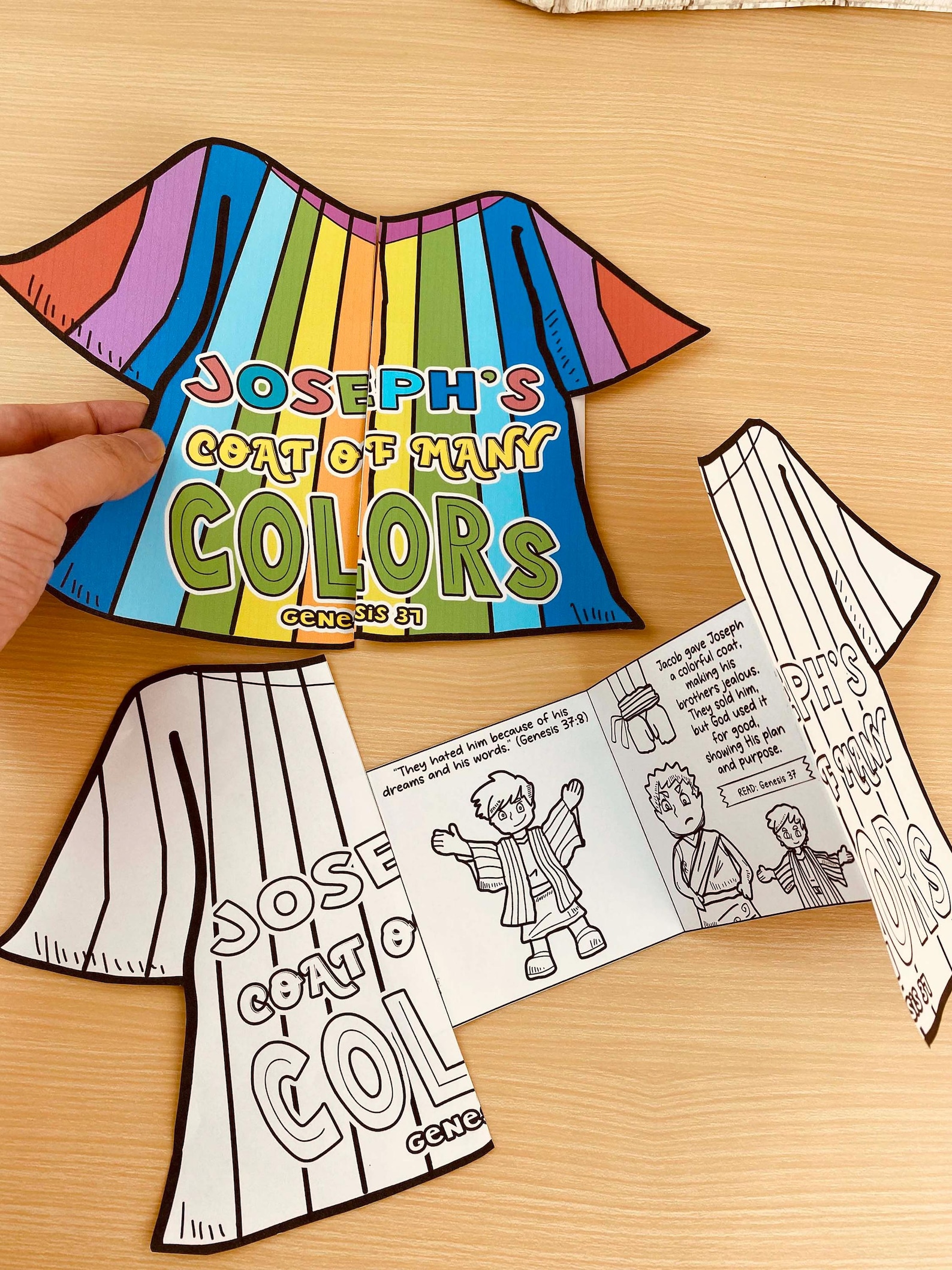 Joseph's Coat of Many Colors Easy Coloring Folding Surprise Bible Craft ...