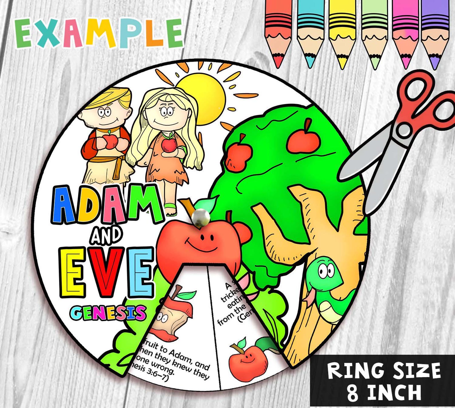 Adam and Eve Spinner Coloring Wheel, Bible Activity, Kids Bible Lesson ...
