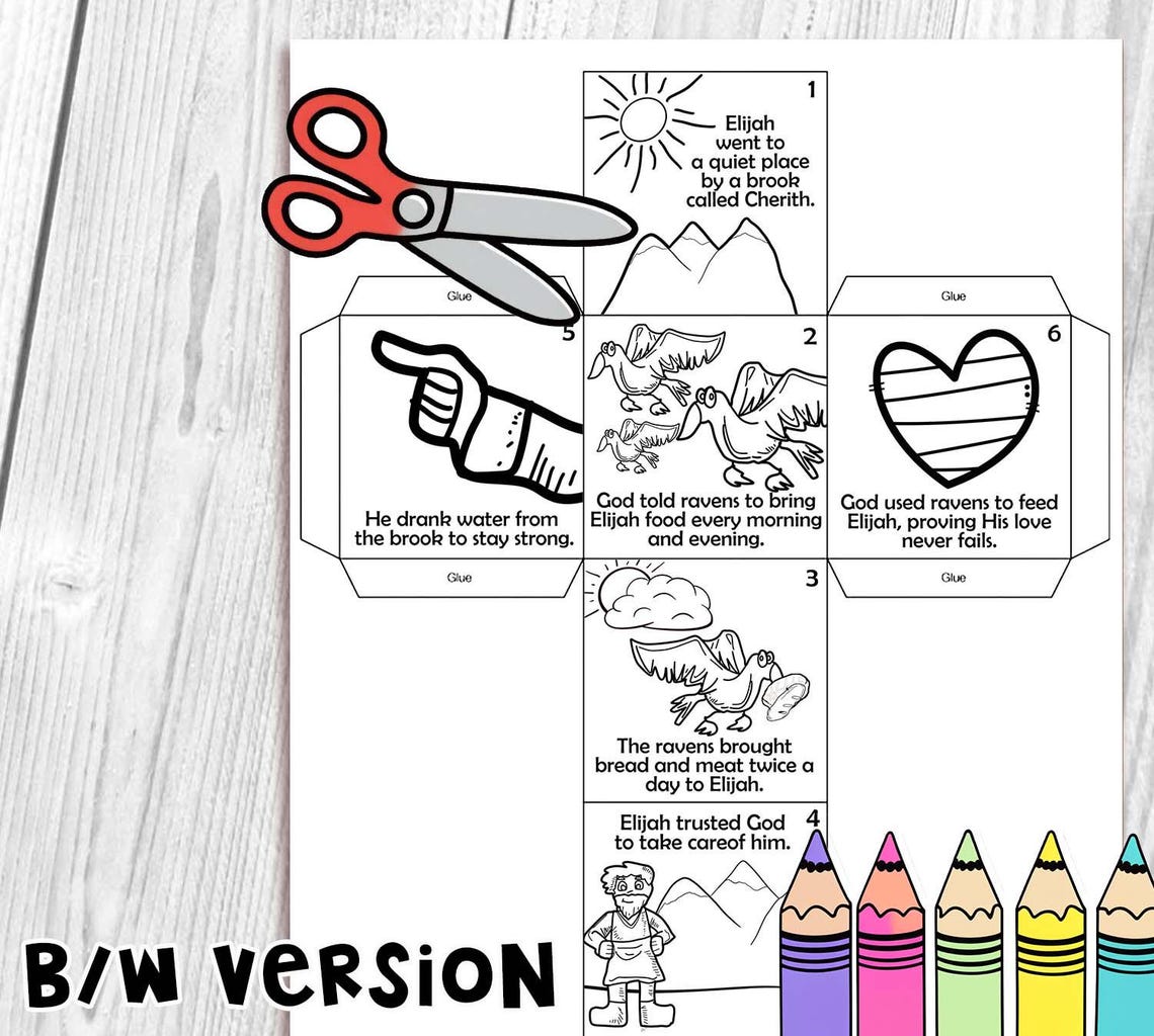 Elijah Fed by Ravens Coloring Cube Craft, Memory Games, Bible Craft for ...