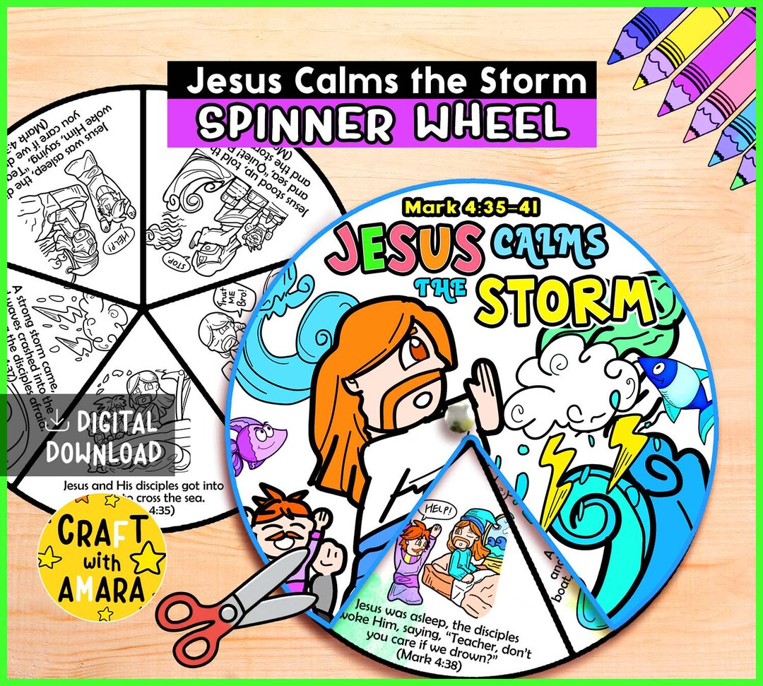 Jesus Calms the Storm Spinner Coloring Wheel Bible Craft: Miracle of ...