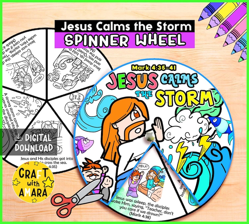 Jesus Calms the Storm Spinner Coloring Wheel Bible Craft: Miracle of ...