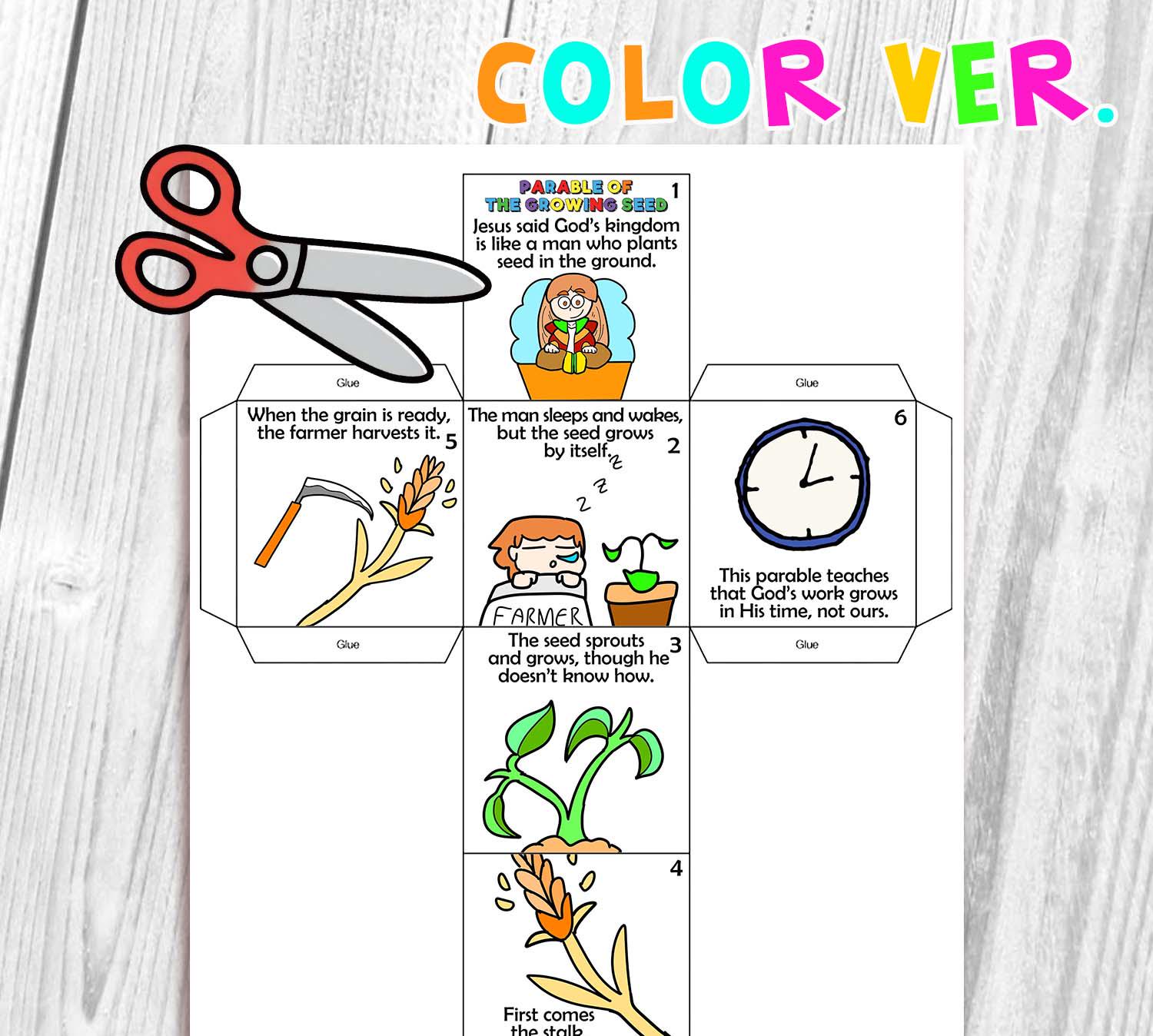 Parable of the Growing Seed Coloring Cube Bible Craft: Memory Games ...