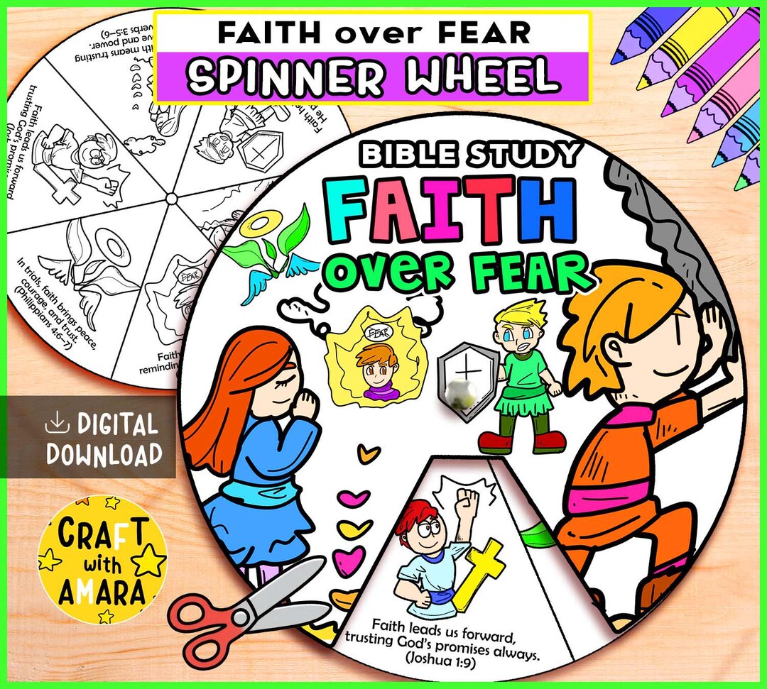 Faith Over Fear Spinner Coloring Wheel: Bible Verse, Affirmation of God ...