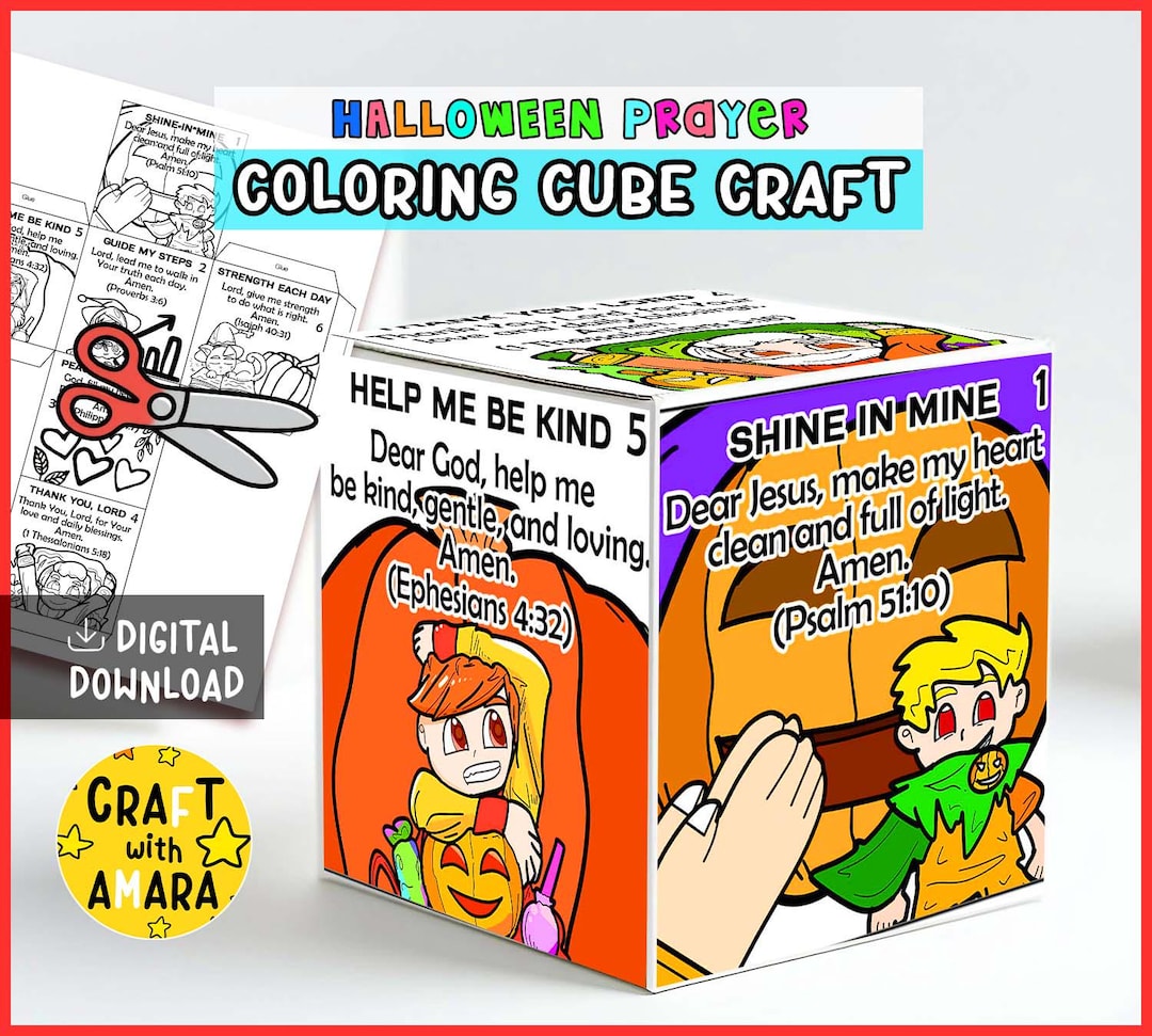 HALLOWEEN Prayer Coloring Cube Craft: Bible Lesson Learn to Pray Sunday ...