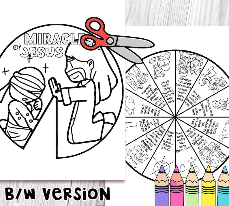 Miracle of Jesus Spinner Coloring Wheel Bible Craft: Children Ministry ...