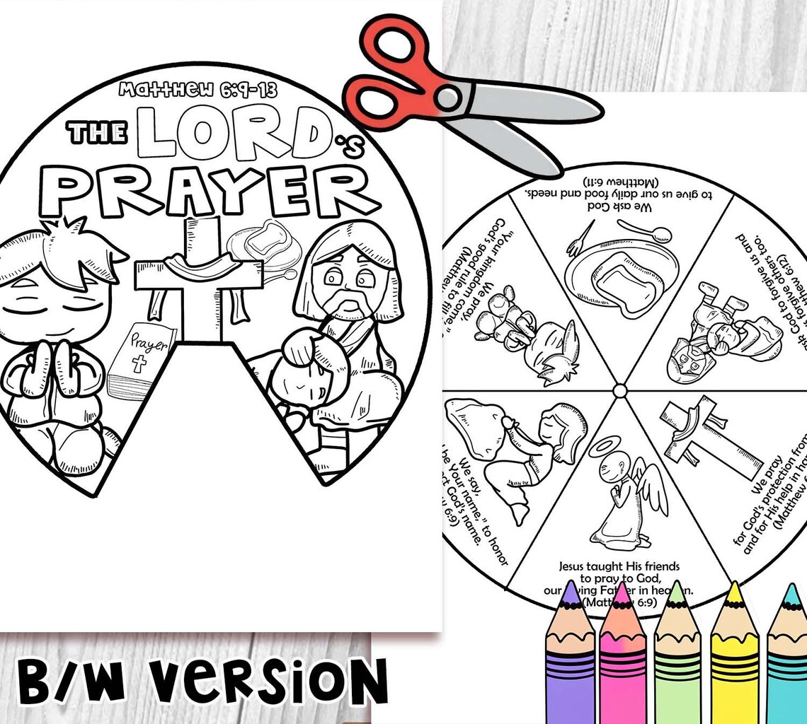 The Lord's Prayer Spinner Coloring Wheel, Bible Activity, Kids Bible ...