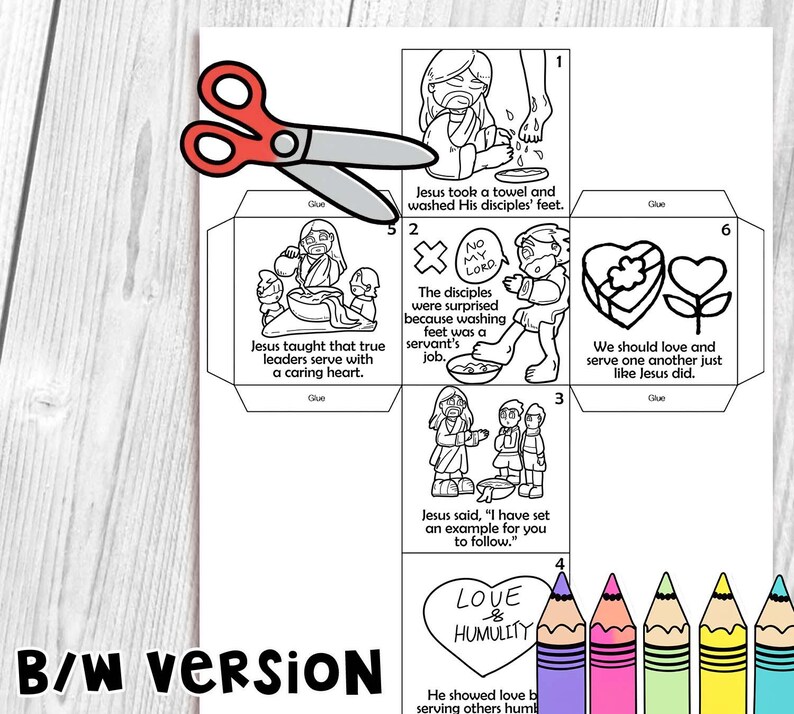 Jesus Washes His Disciples Feet Coloring Cube Bible Craft: Memory Games ...