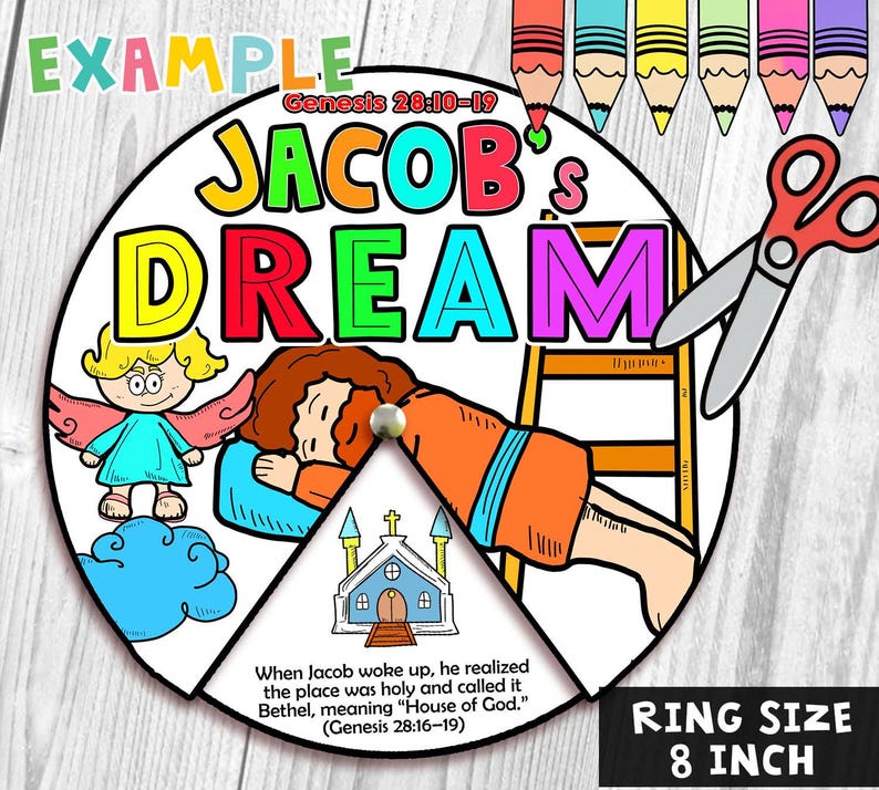 Jacob’s Dream and Ladder Spinner Coloring Wheel, Bible Activity, Kids ...