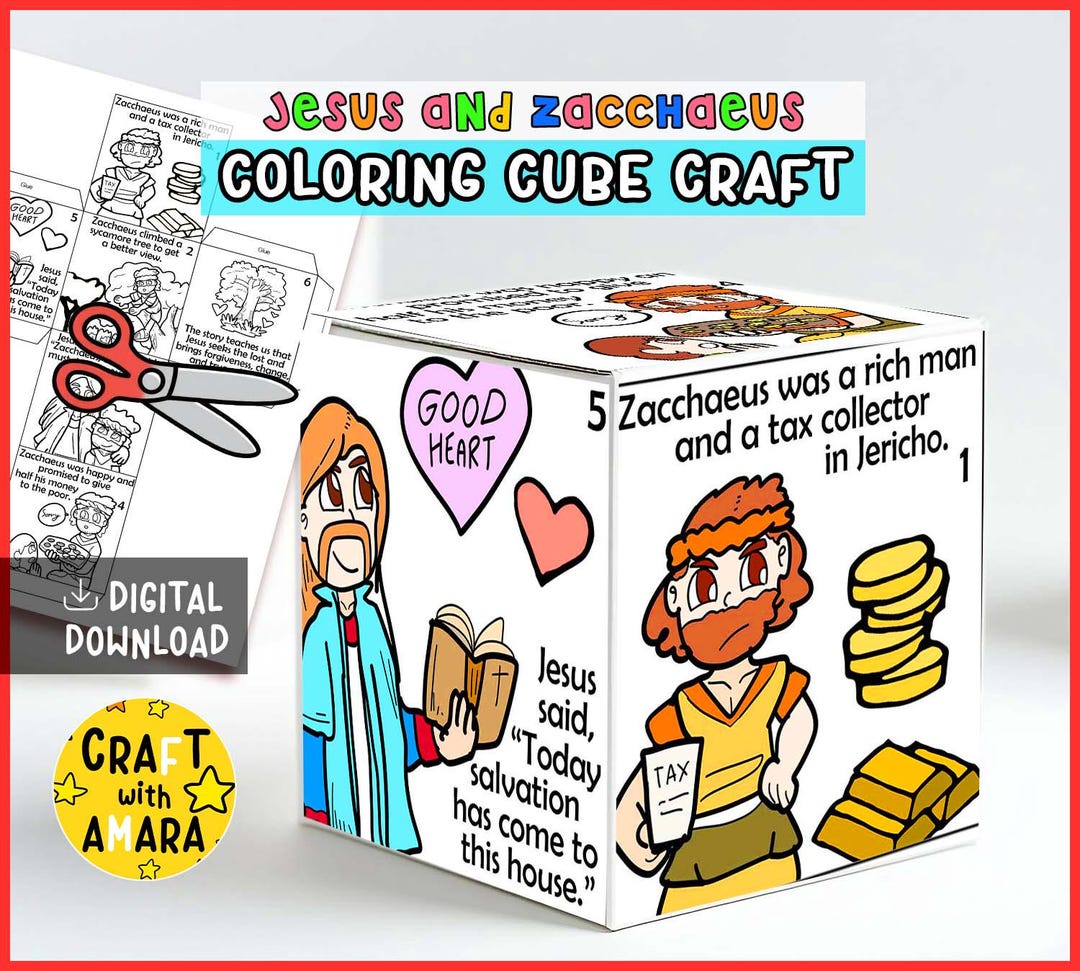 Jesus and Zacchaeus the Tax Collector Coloring Cube Bible Craft: Memory ...
