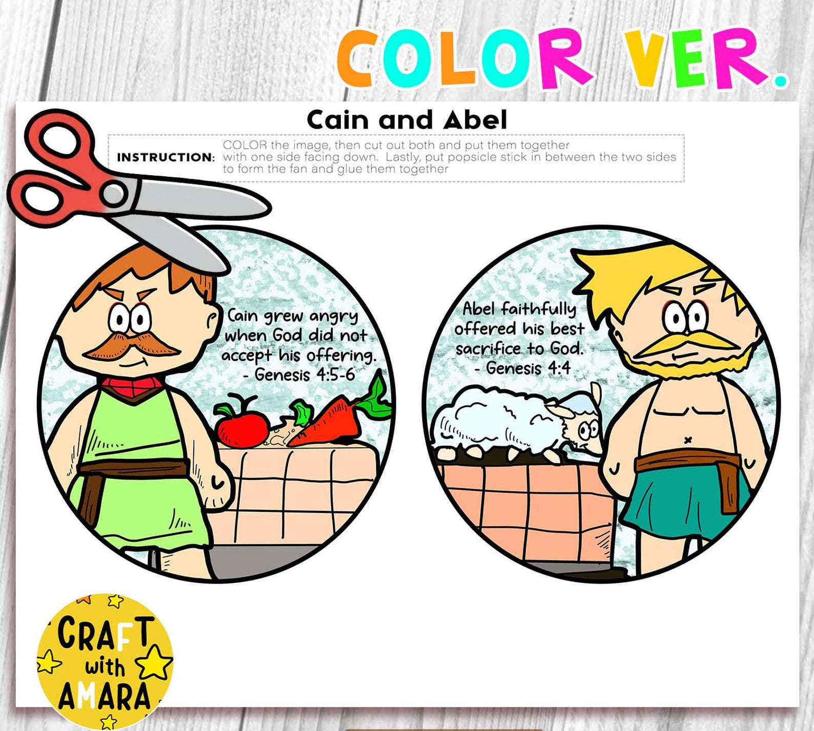 Cain and Abel Fan Craft: Bible Sunday School Lesson Church Coloring ...