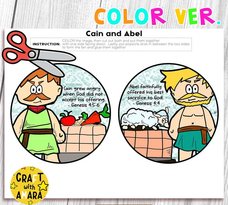 Cain and Abel Fan Craft: Bible Sunday School Lesson Church Coloring ...