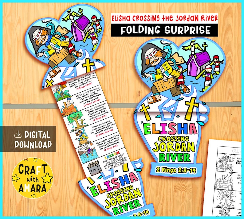 Elisha Crossing the Jordan River Folding Surprise Craft: Bible Study ...