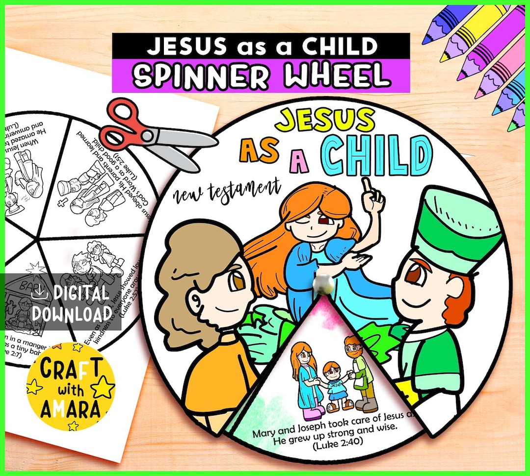 Jesus as a Child Spinner Coloring Wheel Bible Craft: Children Ministry ...