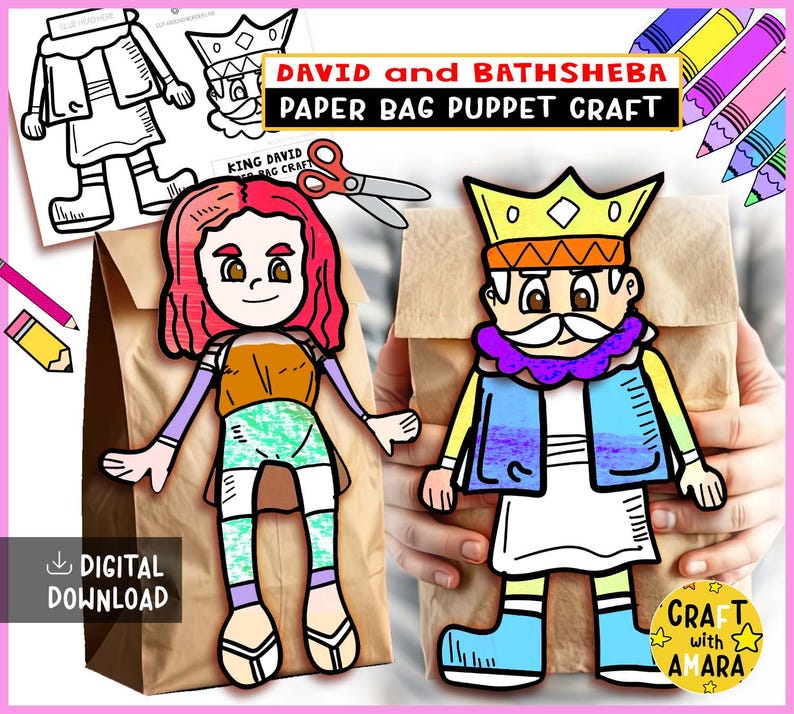 David and Bathsheba Paper Bag Puppet Craft: Bible Lesson Activity ...