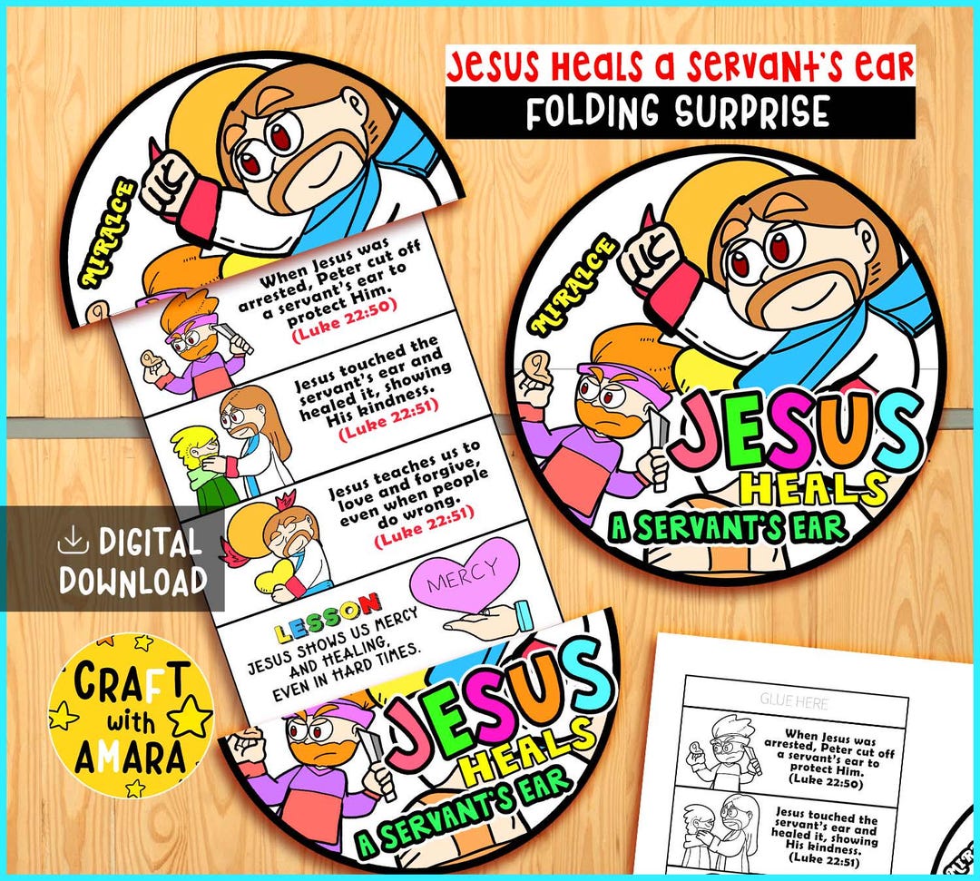 Jesus Heals a Servant’s Ear Folding Surprise Bible Craft: Miracle Jesus ...