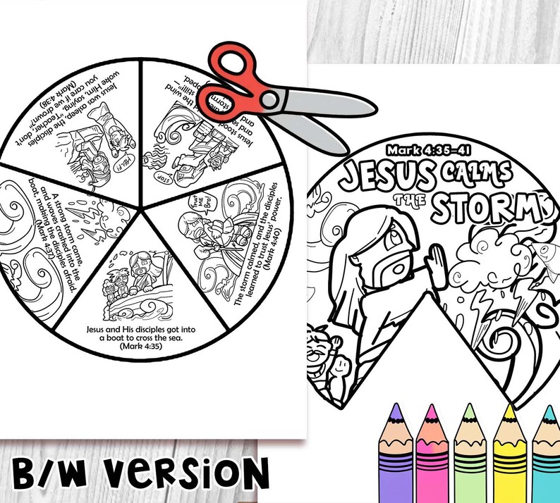 Jesus Calms the Storm Spinner Coloring Wheel Bible Craft: Miracle of ...