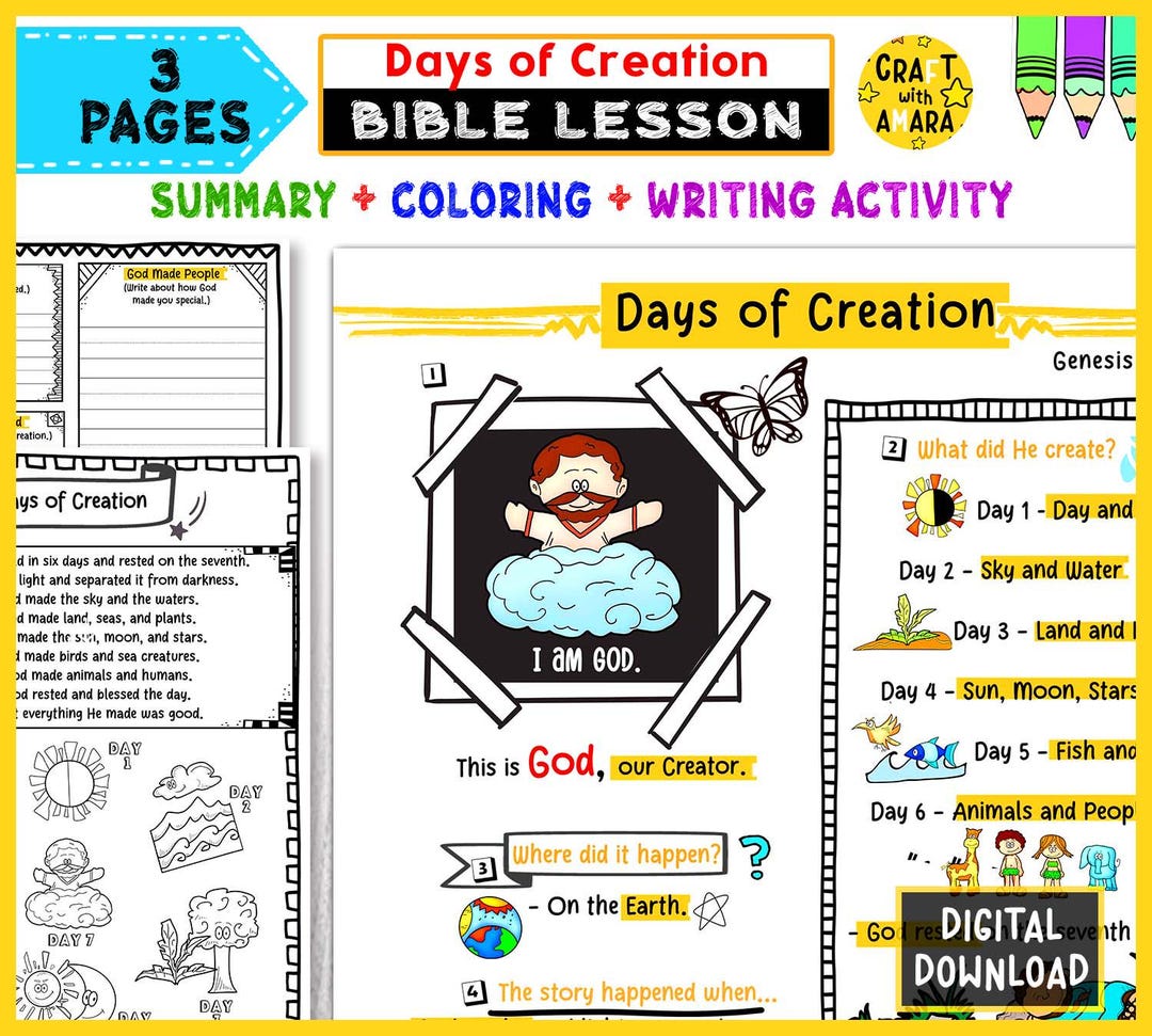 Days of Creation Bible Study: Christian Kid's Activity Worksheet Guide ...